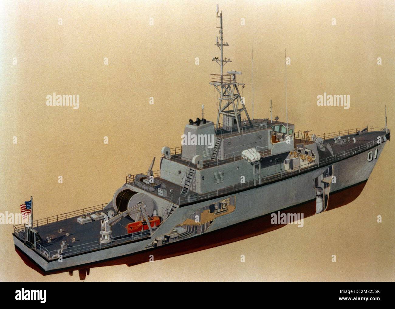 Cutaway artist's concept of a US MSH-1 class minesweeper/hunter (MSH ...