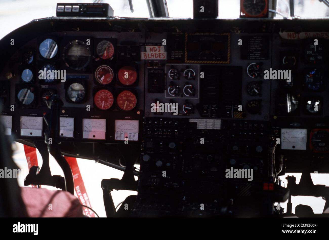 The instrument panel of an H-46 Sea Knight helicopter on display at the ...