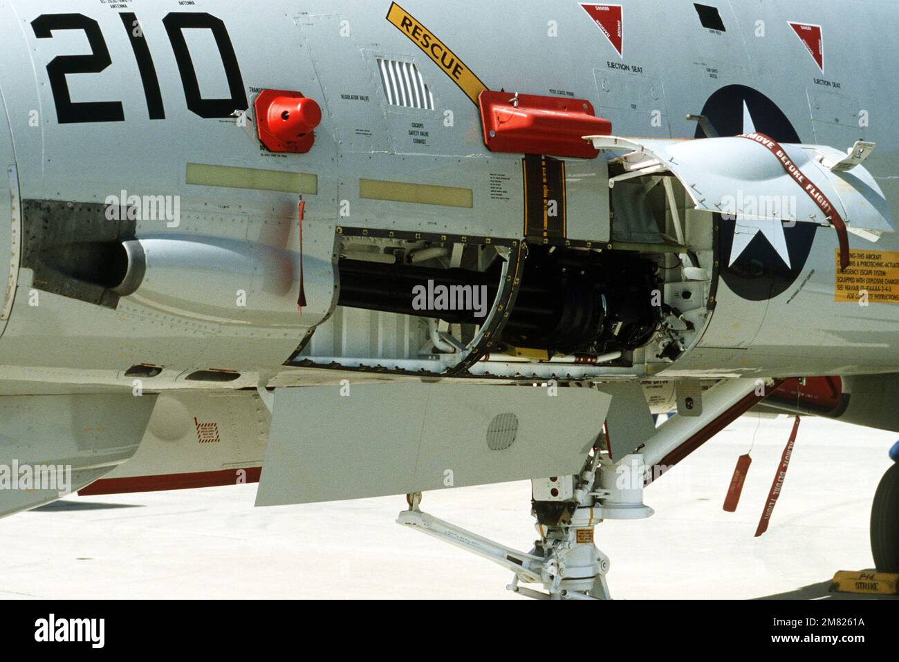 An M-16A1 rotary-barrel 20 mm cannon in an F-14A Tomcat aircraft on ...