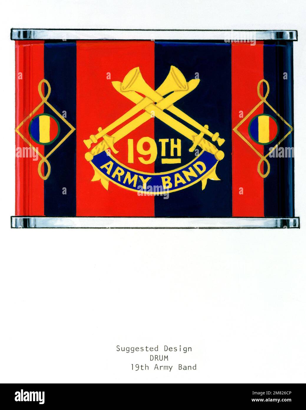 The drum design for the 19th Army Band. Country: Unknown Stock Photo ...