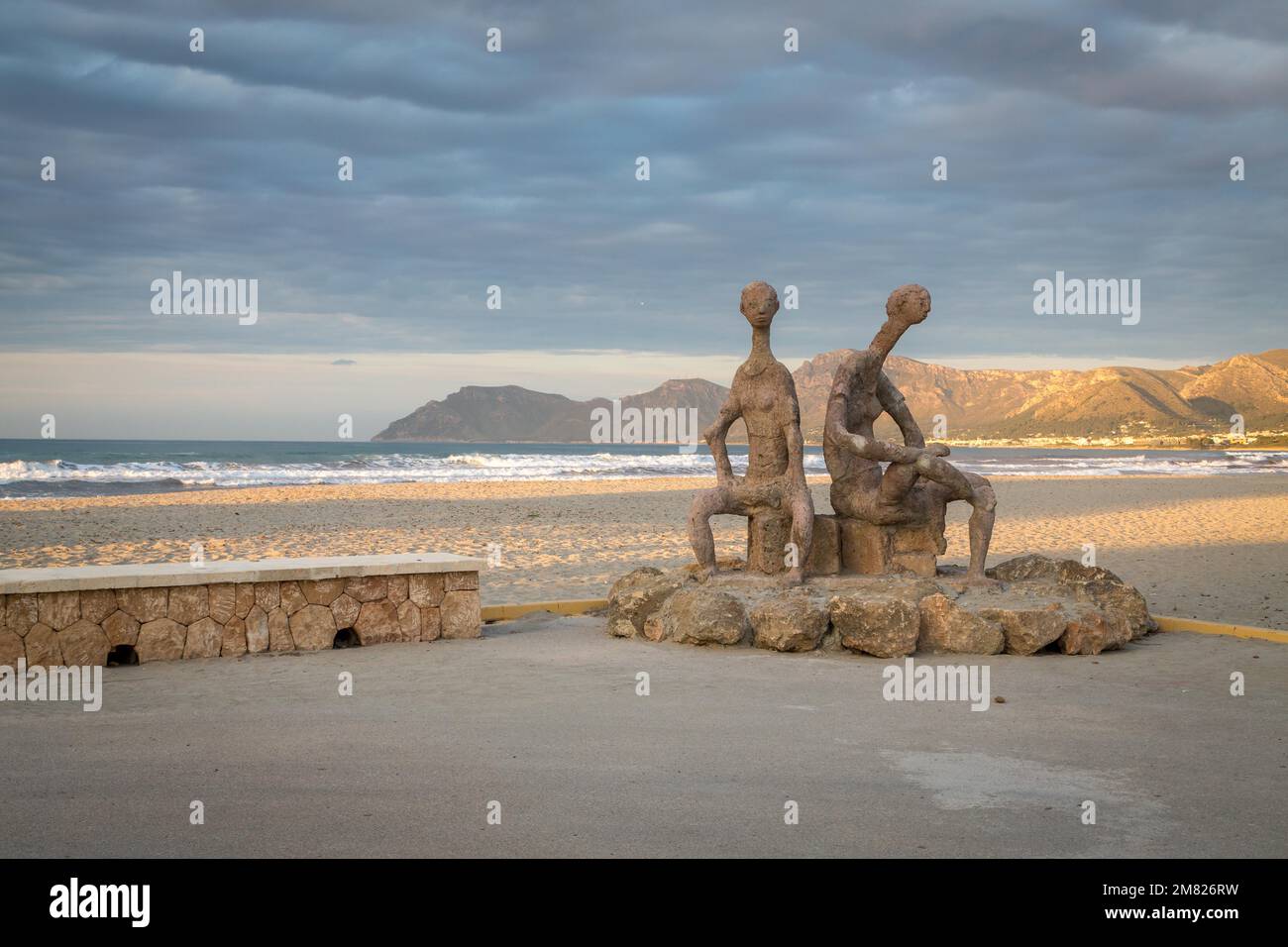 Sculptures by Joan Bennassar on beach promenade with sandy beach Playa ...