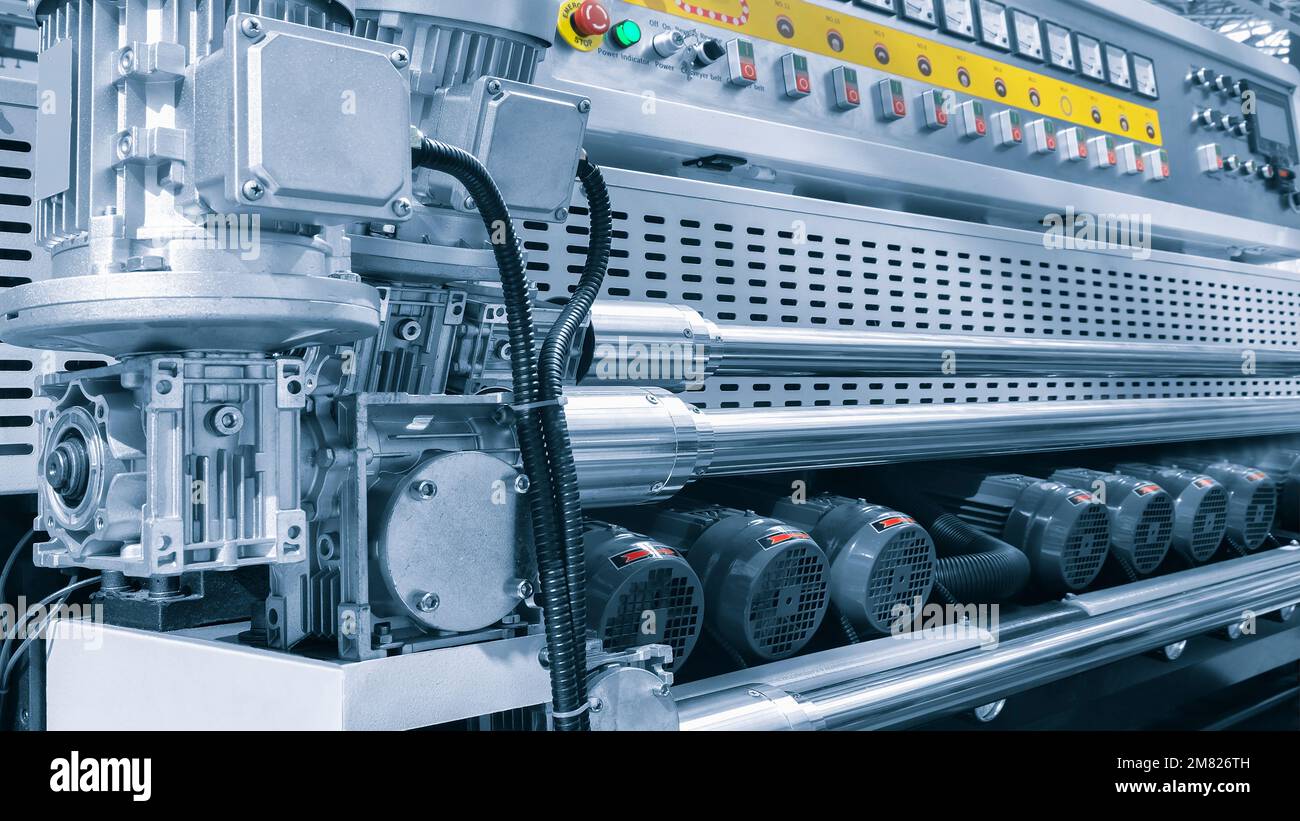 Glass conveyor line, Conveyor belt for production a window pane ...