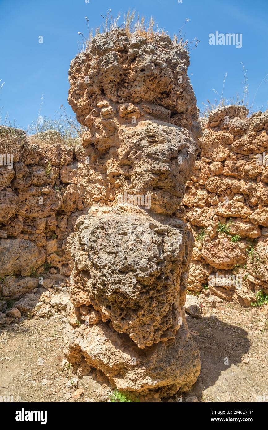 Interior in the prehistoric tower Talaiot de Son Fred with central ...