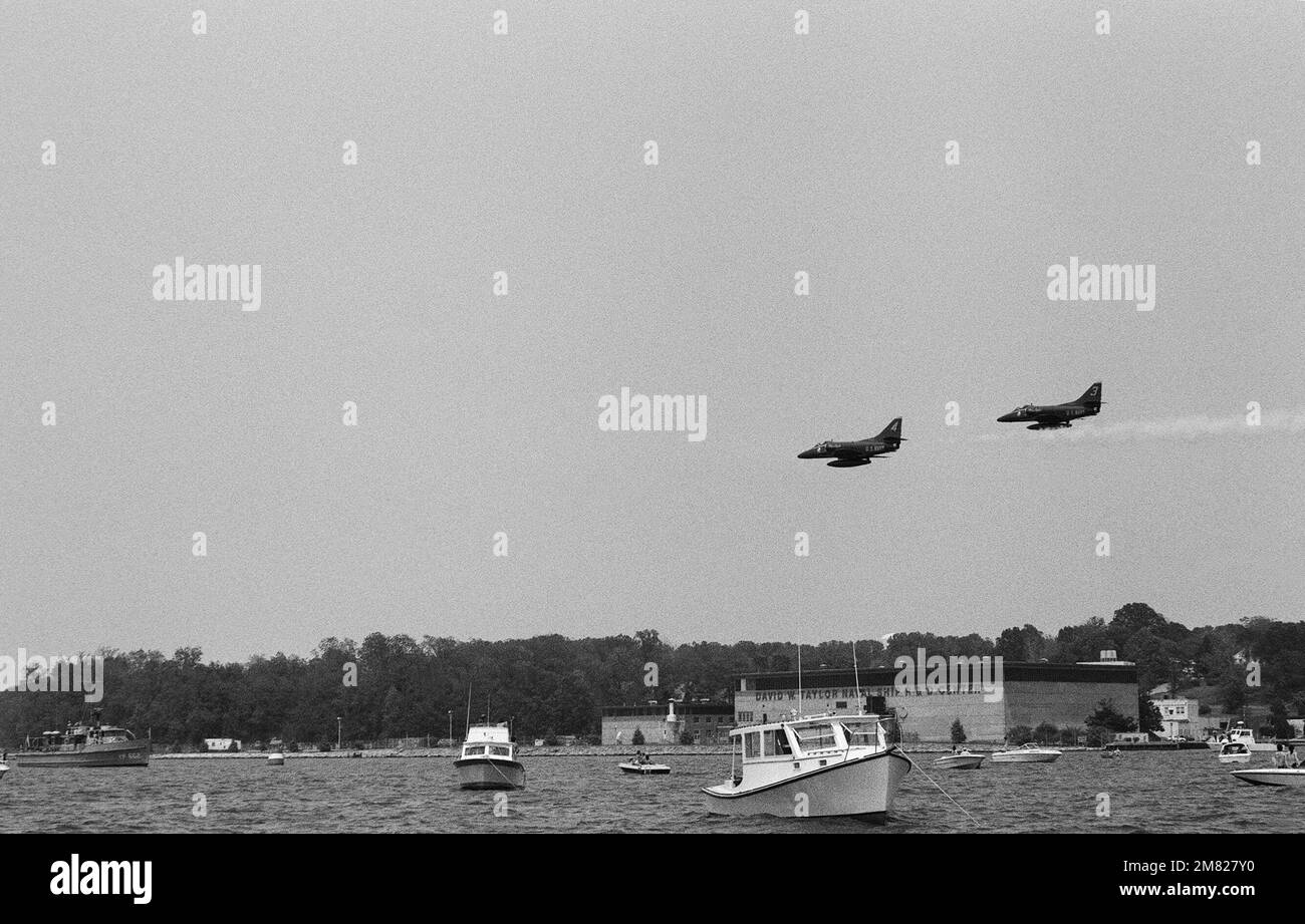 Two A-4F Skyhawk aircraft assigned to the Navy's Blue Angels flight ...