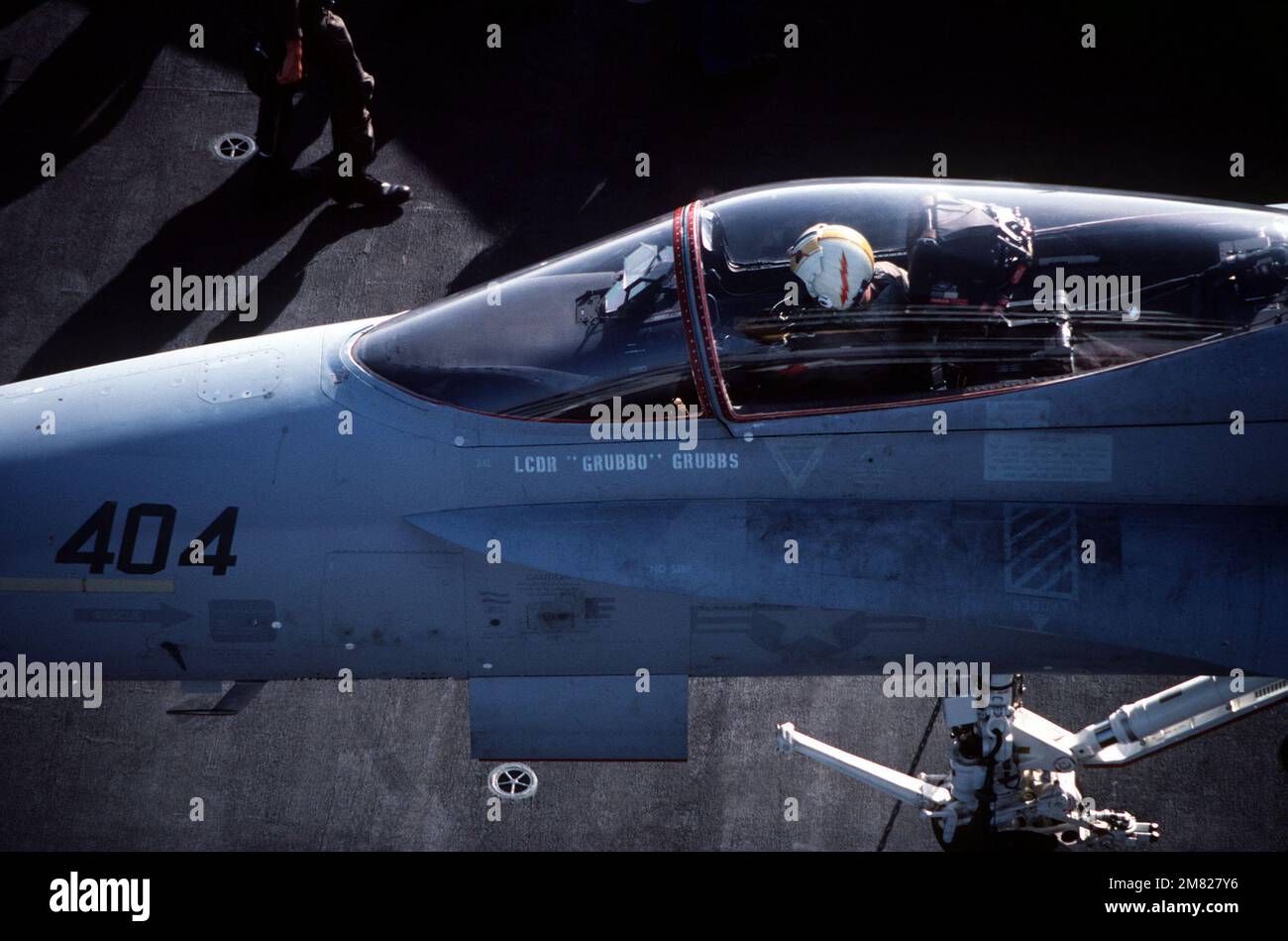 Lieutenant Commander "Warden" Davis, pilot, prepares an F/A-18 Hornet ...