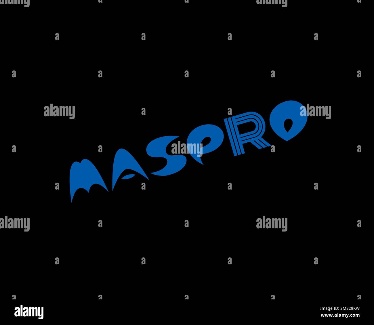 Maspro Denkoh, rotated logo, black background Stock Photo - Alamy