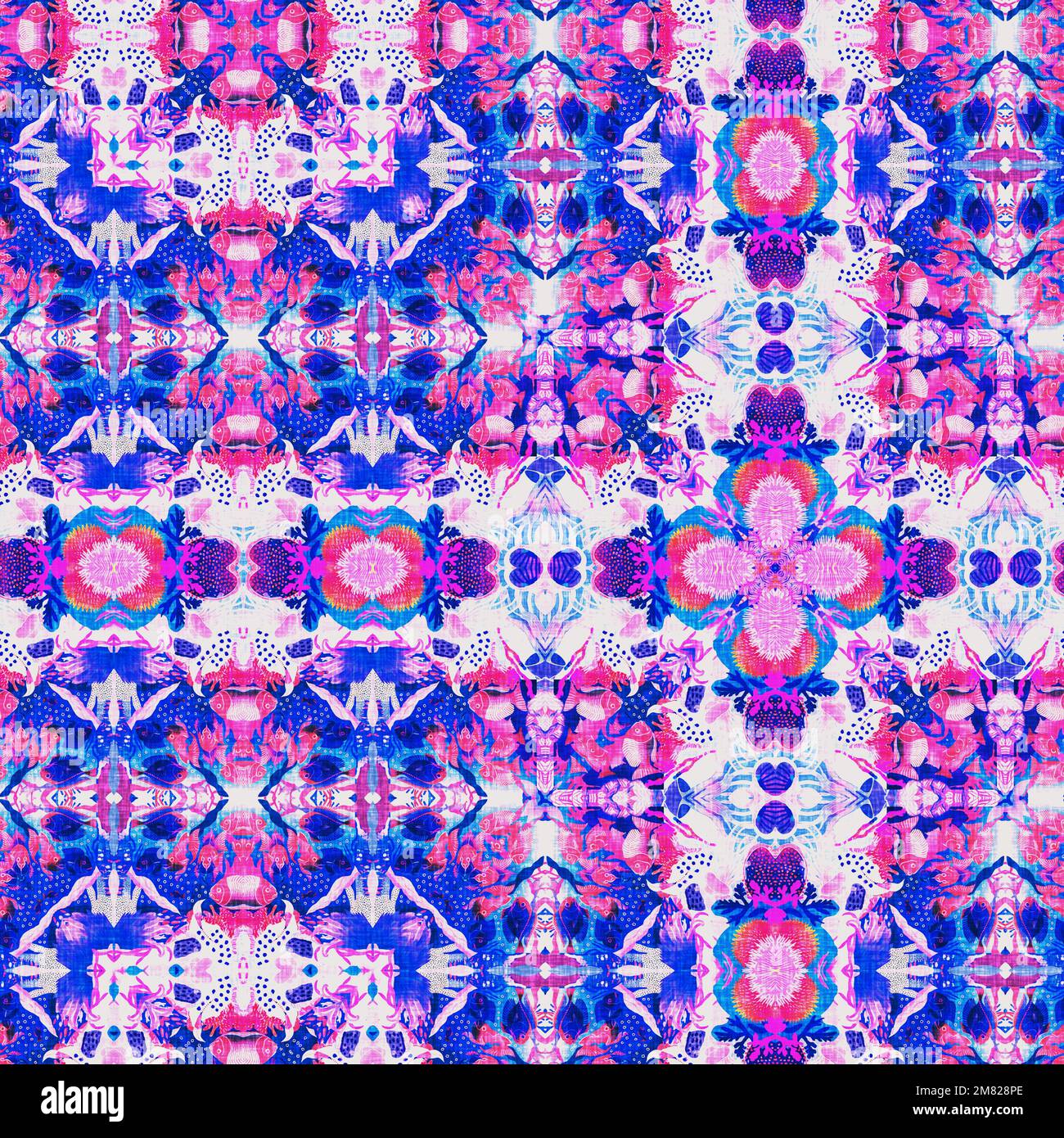 Bright Red Blue white vibrant watercolor batik azulejos tile background ...