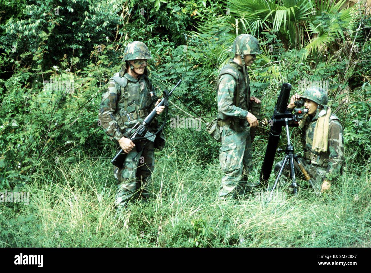Soldiers prepare to fire an 81 mm mortar during the joint US/Honduras ...