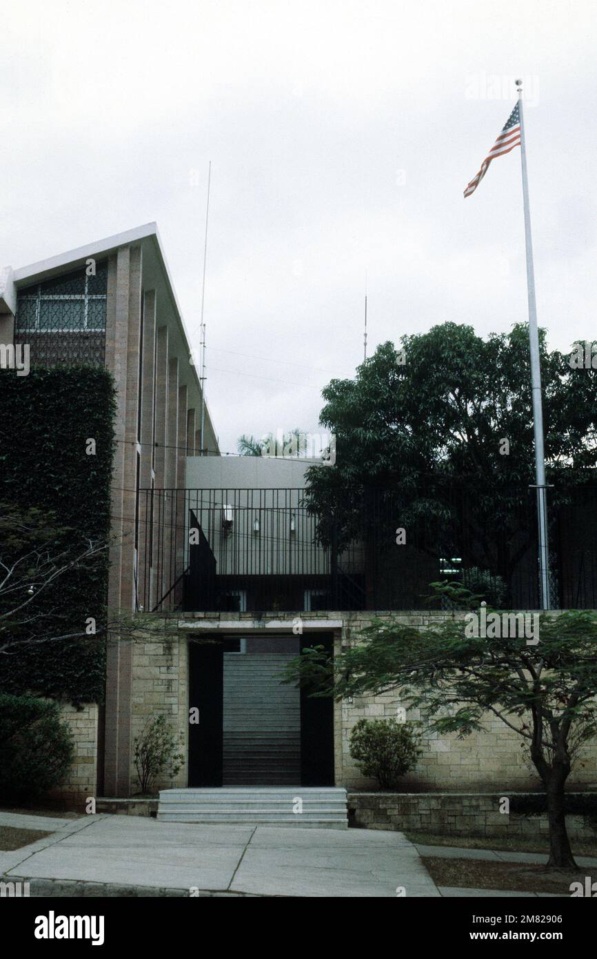 The entrance to the American Embassy during US participation in the ...
