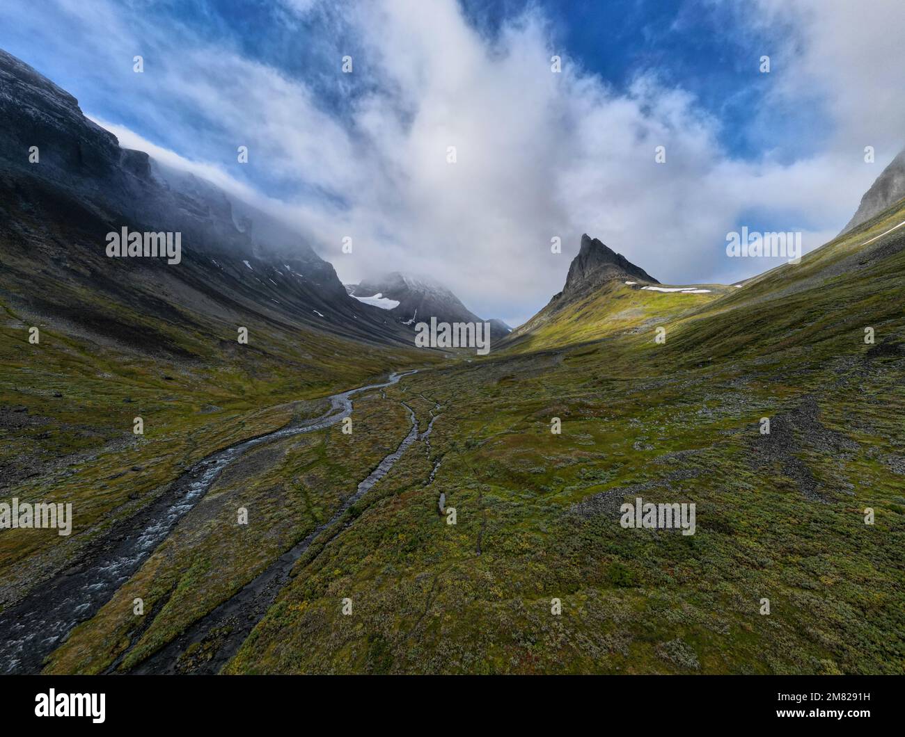 Drone aerial photo of Nallo mountain massif in Lapland, Sweden Stock ...