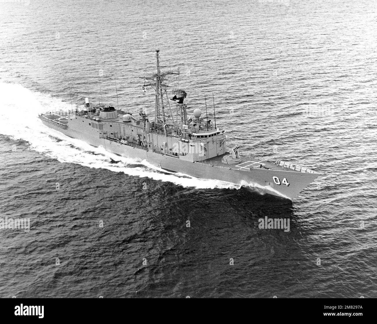 Aerial starboard bow view of the HMAS DARWIN (F 04) underway. This ...