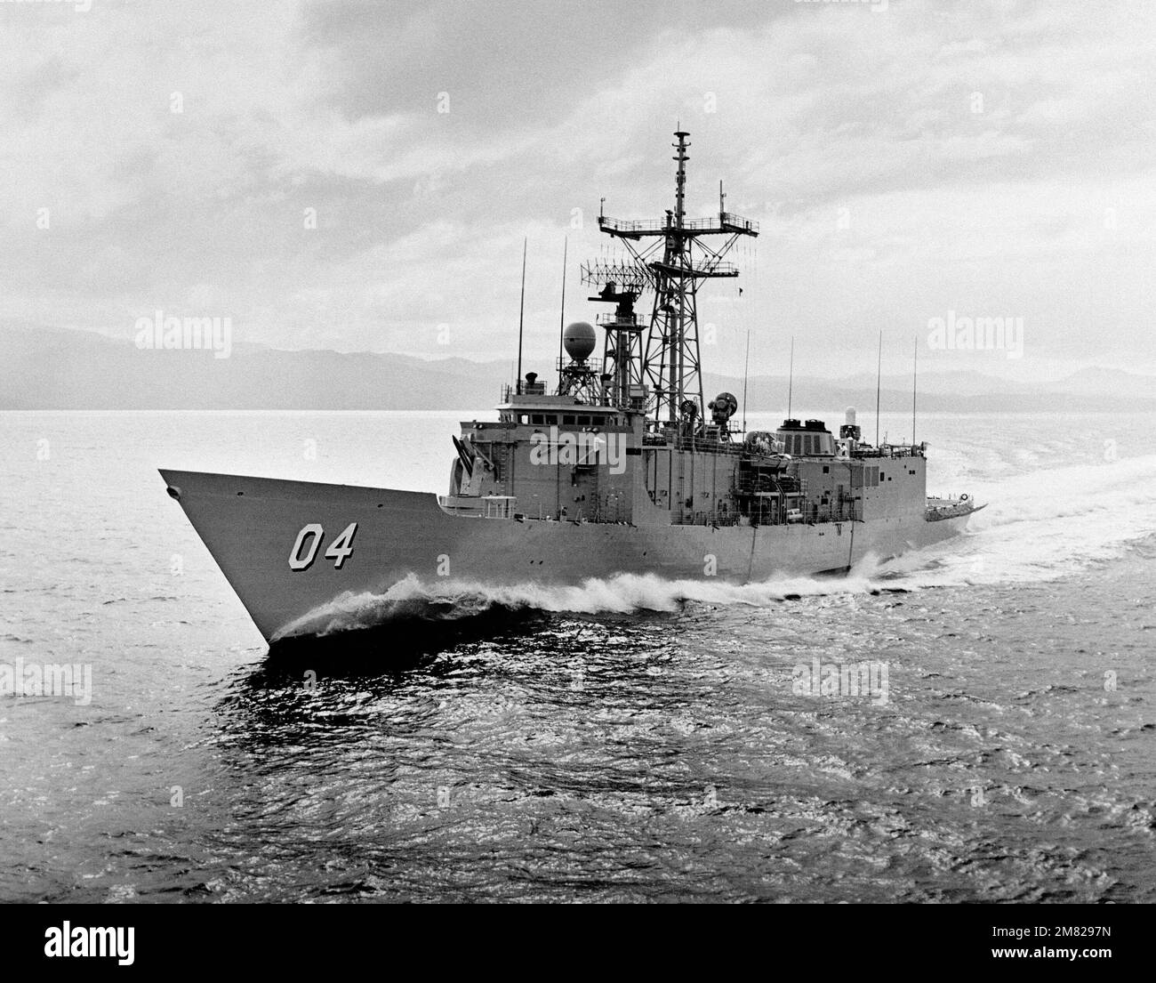 A port bow view of the HMAS DARWIN (F 04) underway. This frigate (US ...