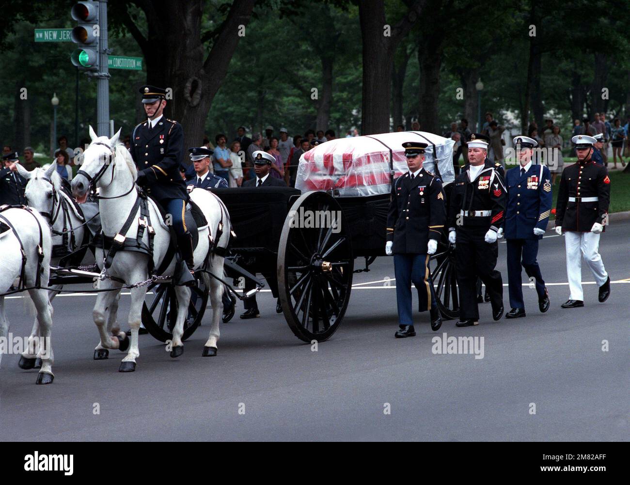 A 3rd US Infantry (The Old Guard) caisson carries the flag-draped ...