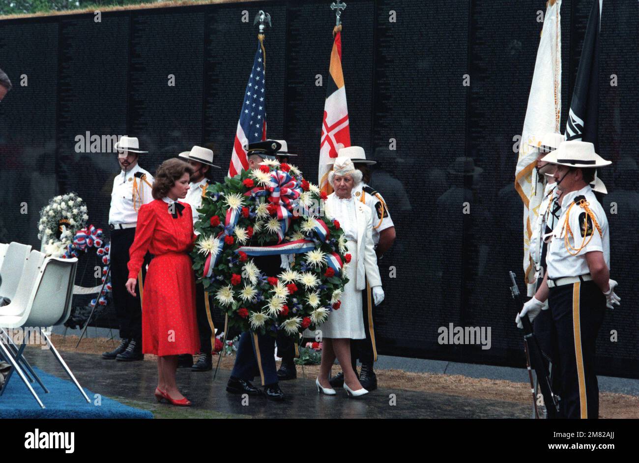 A commemorative wreath is placed at the base of the Vietnam Veterans ...