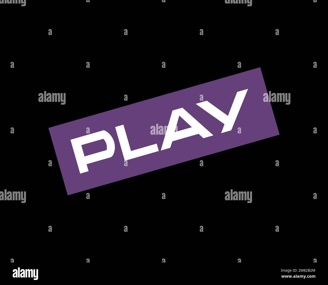 Play telecommunications, rotated logo, black background Stock Photo - Alamy