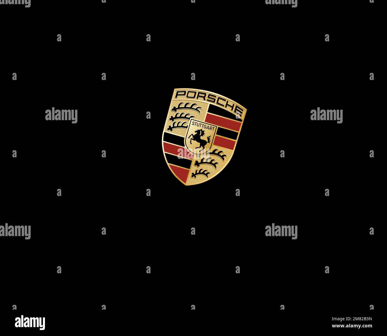 Porsche, rotated logo, black background B Stock Photo - Alamy