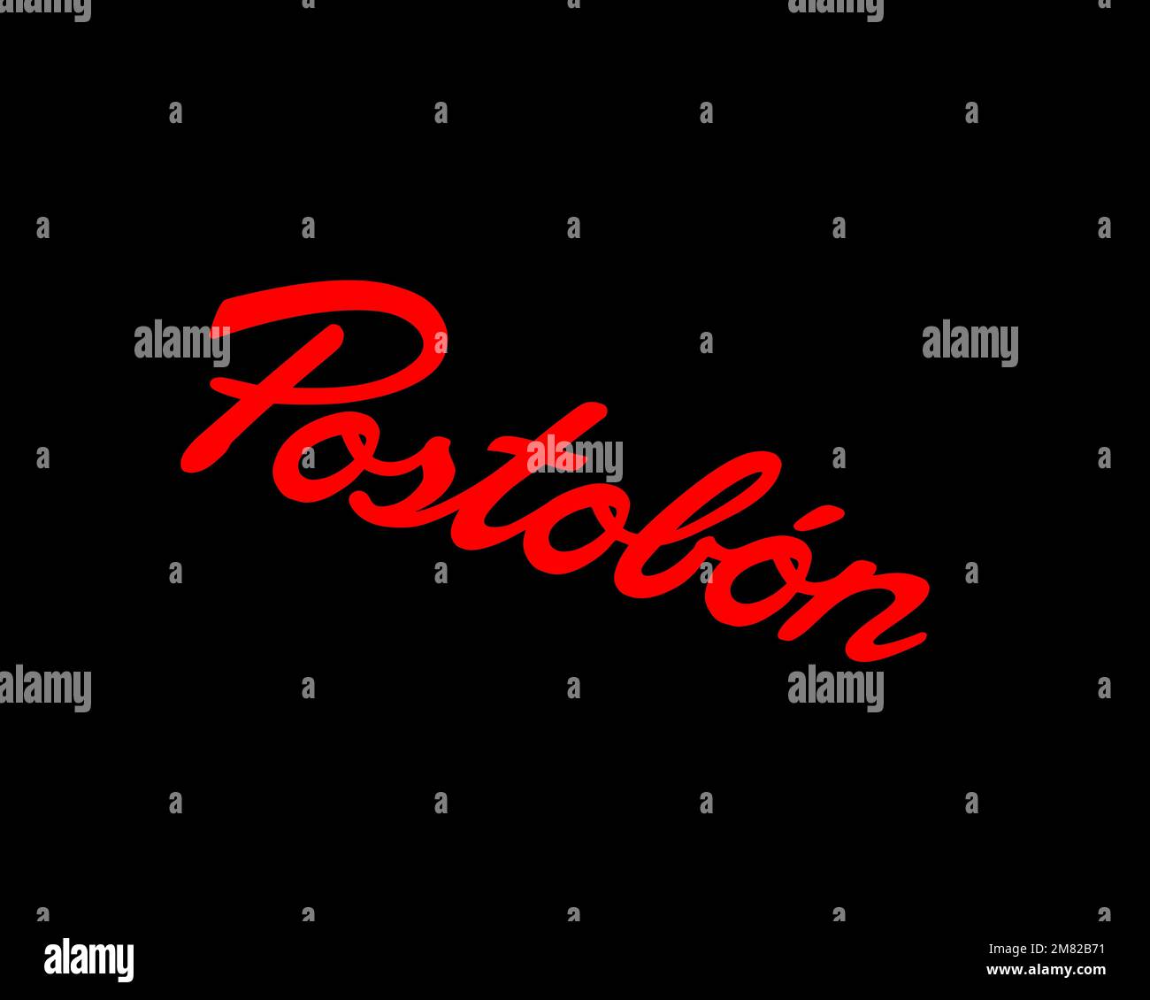 Postobon, rotated logo, black background B Stock Photo - Alamy