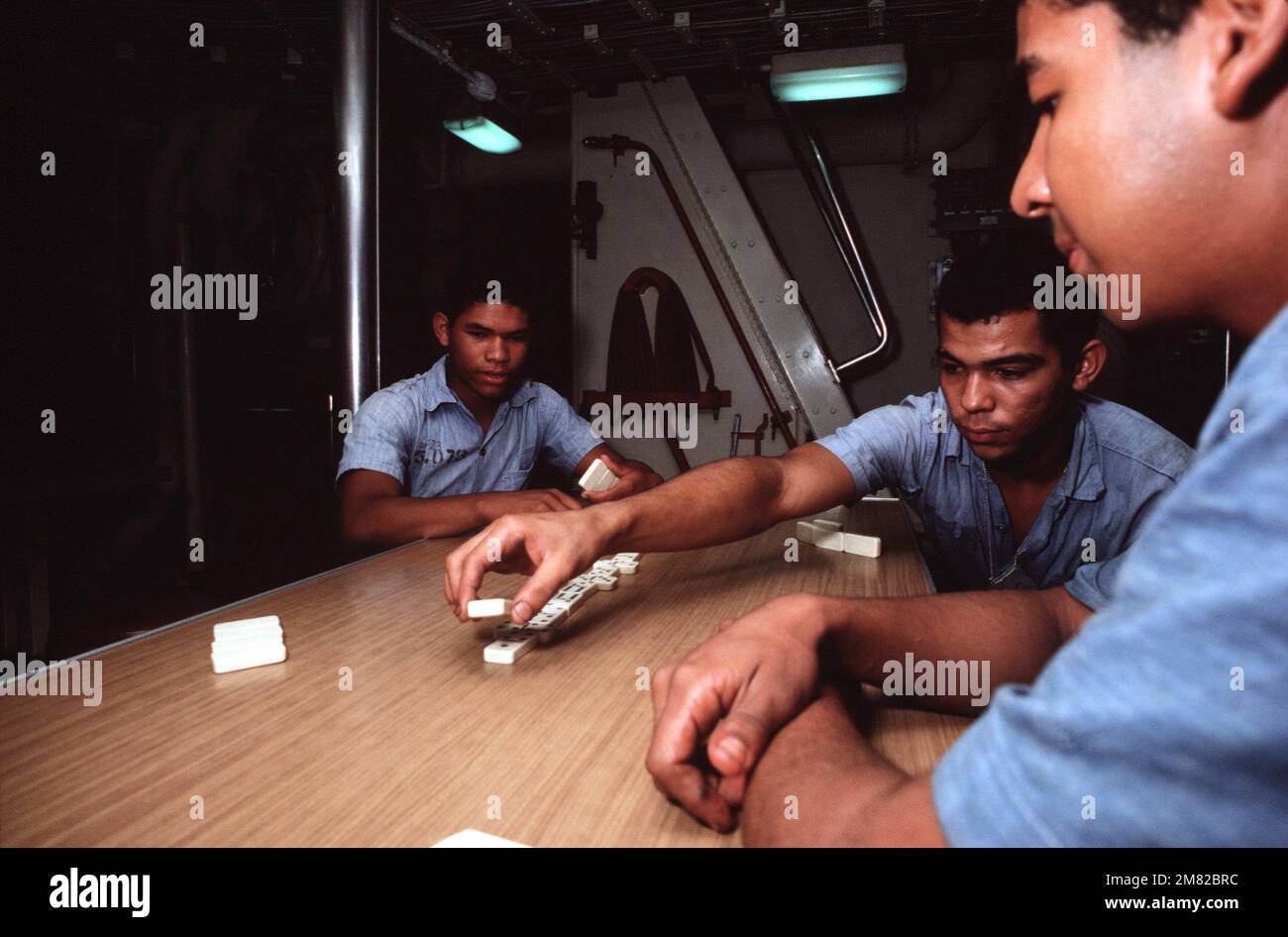 Crewmen aboard the Venezuelan frigate GENERAL URDANETA (F 23) spend off ...