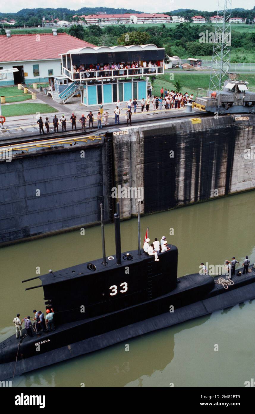 The Peruvian submarine PISAGUA (SS 33) passes through the Miraflores ...