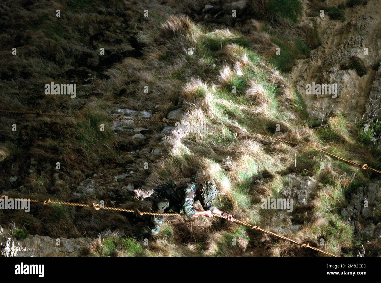 A member of the 2nd Ranger Battalion, U.S. Army, participates in the re ...