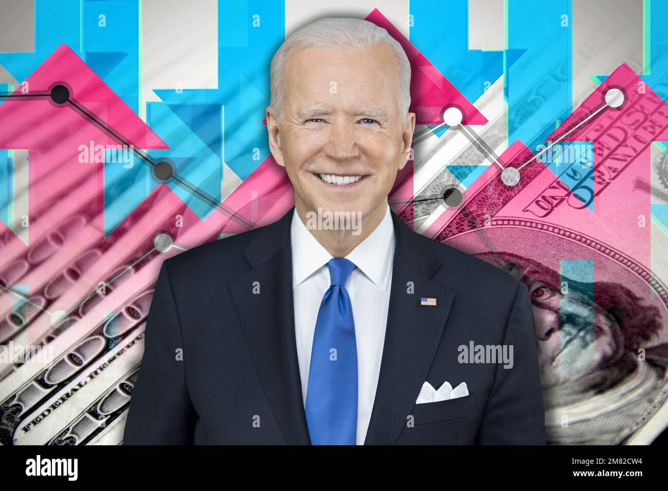 Joe Biden, up and down arrows and cash dollar bills Stock Photo - Alamy