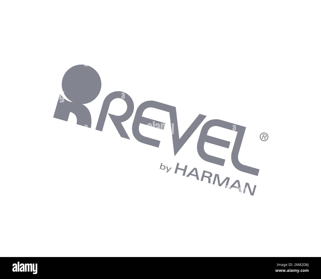Revel Audio, rotated logo, white background B Stock Photo - Alamy