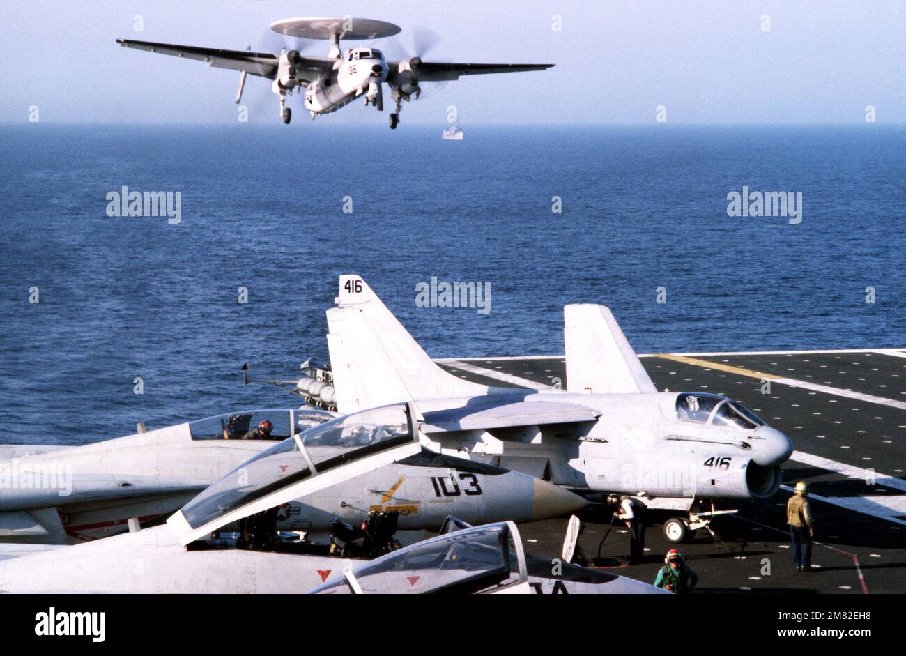Left front view of an E-2C Hawkeye airborne early warning aircraft ...