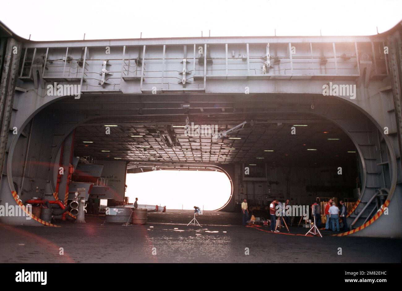 A motion picture crew from the Naval Audiovisual Center sets up their ...