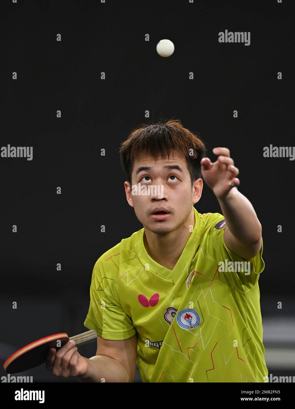 Doha, Qatar. 11th Jan, 2023. Liao Cheng-Ting of Chinese Taipei serves ...