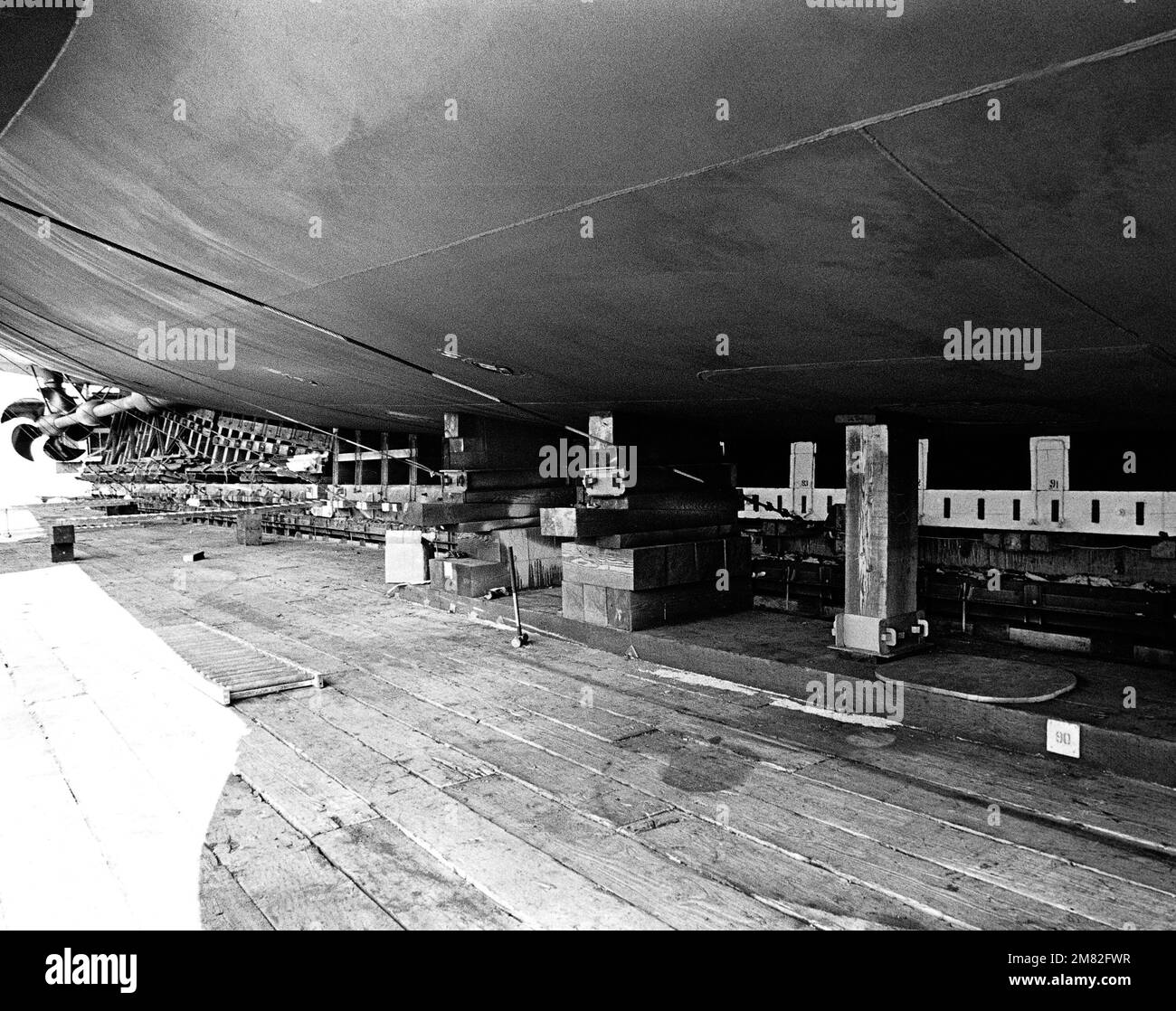 Starboard keel blocks supporting the aft section of the dock landing ...