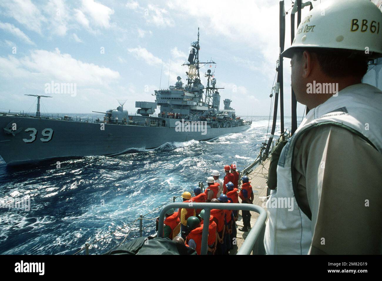 The guided missile destroyer USS MACDONOUGH (DDG 39) comes alongside ...