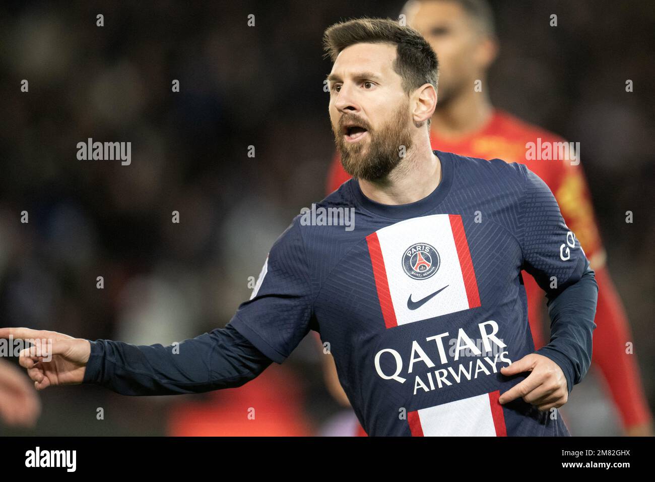 Leo Messi of Paris Saint-Germain celebrates his goal during the Ligue 1 ...