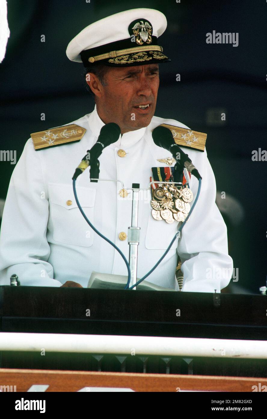 Admiral Wesley L. McDonald, Commander-in-CHIEF Atlantic Fleet, speaks ...