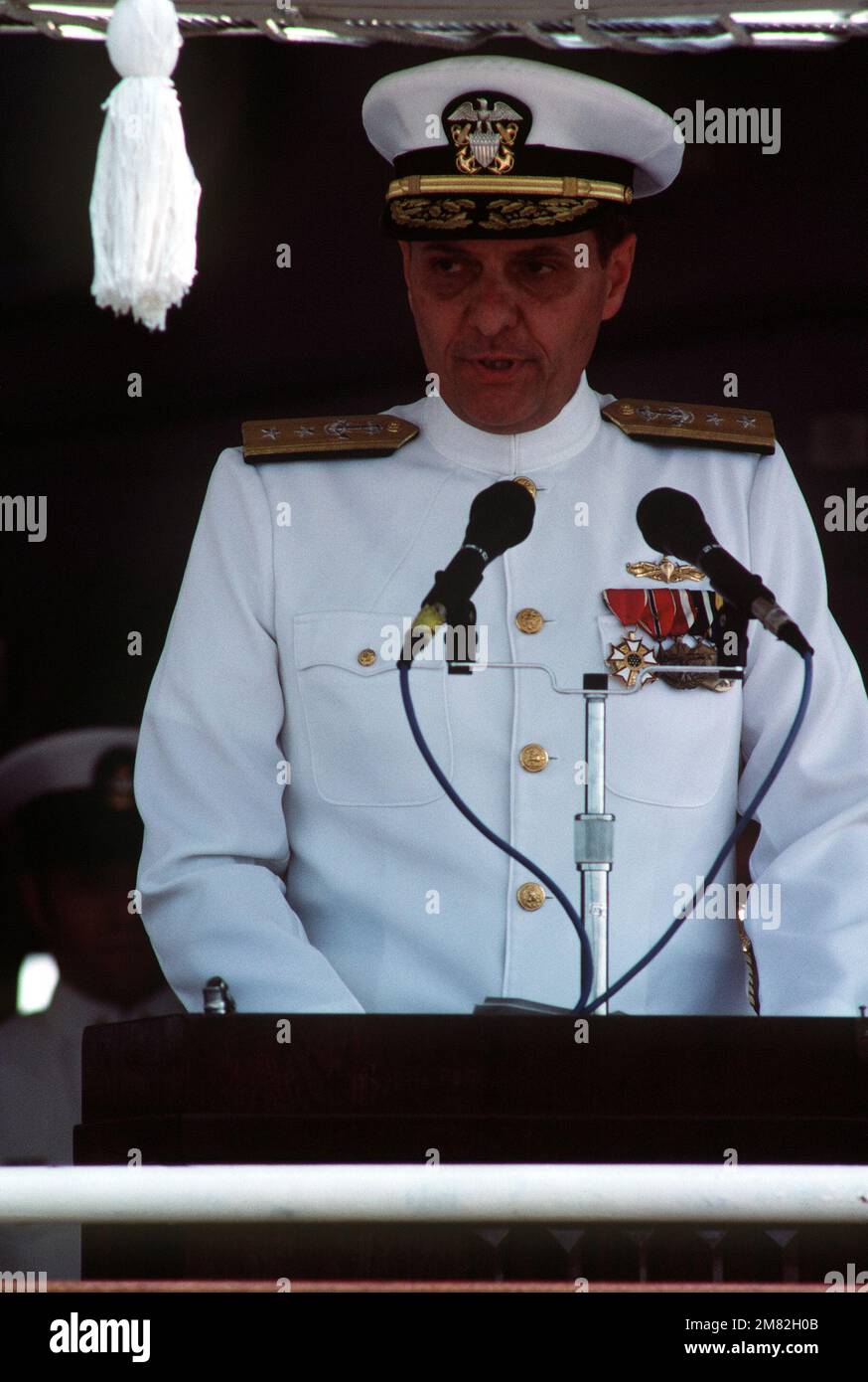 Rear Admiral Donald P. Roane speaks during the commissioning ceremony ...