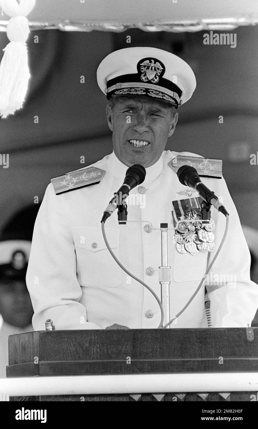 Admiral Wesley L. McDonald, Commander in CHIEF, Atlantic Fleet, speaks ...