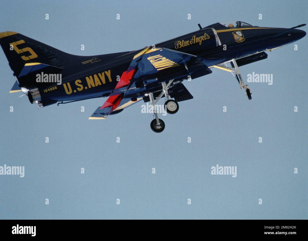 A right side view of an A-4F Skyhawk aircraft assigned to the Blue ...