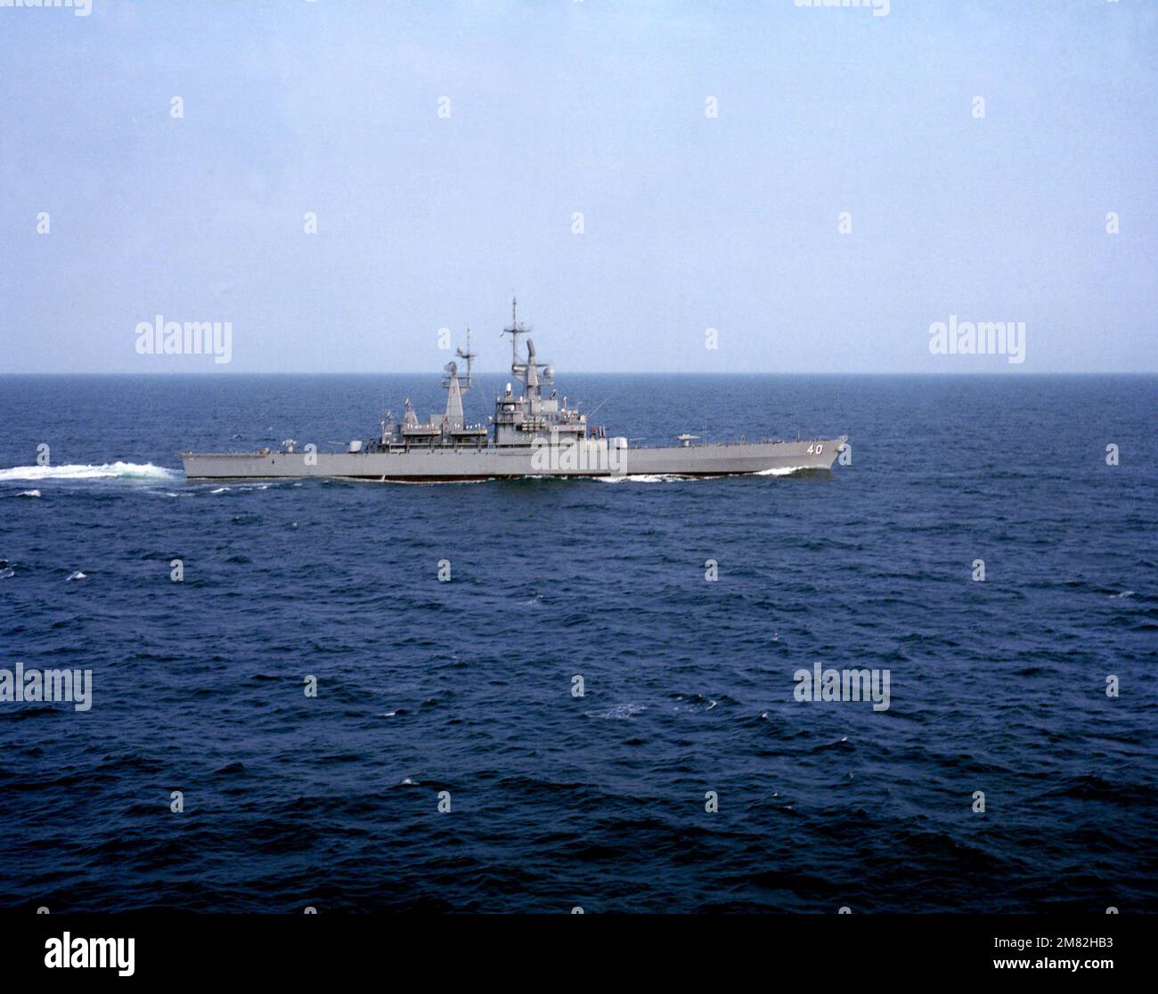 Aerial starboard beam view of the Virginia class nuclear-powered guided missile cruiser USS ...