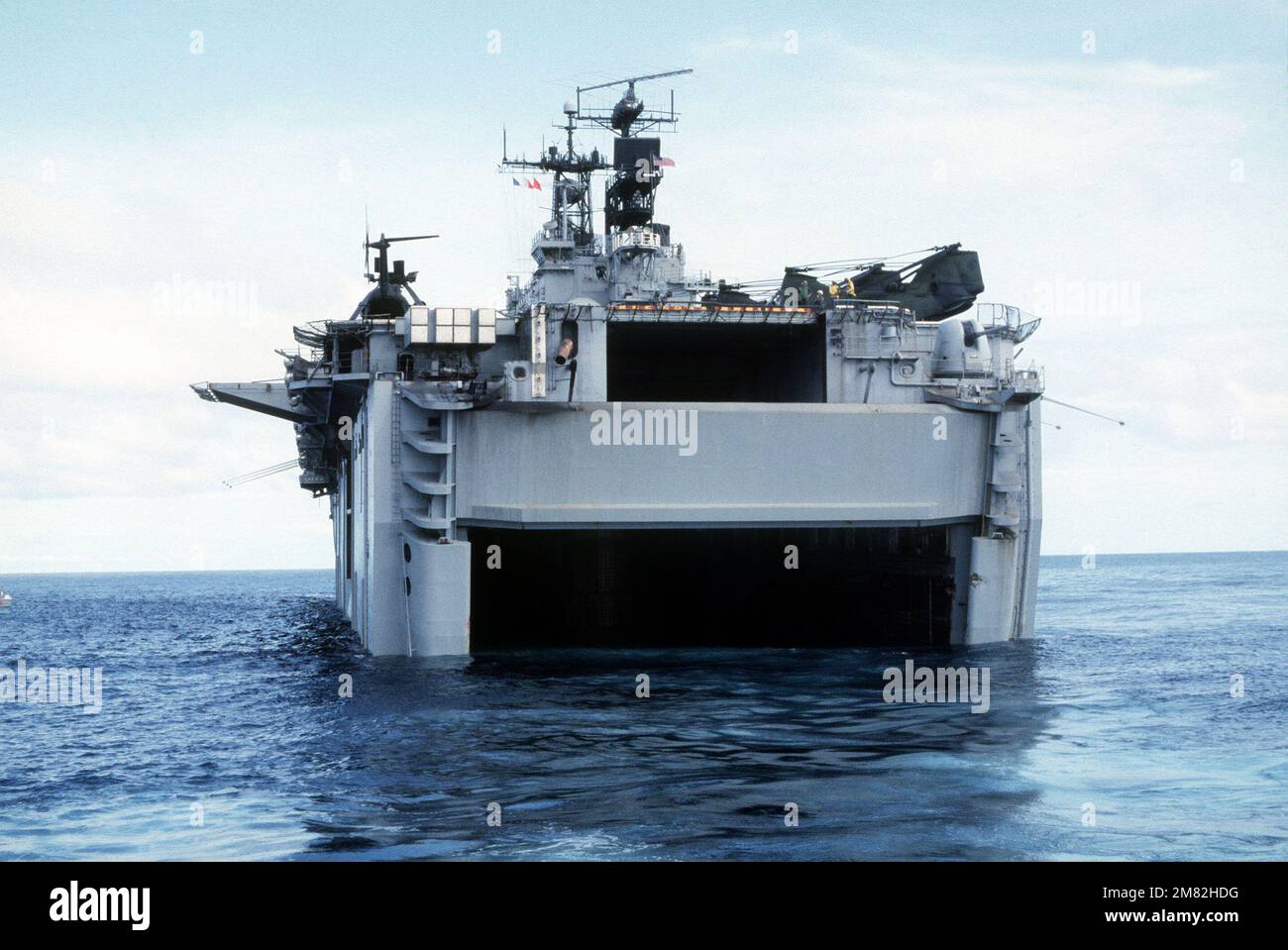 A stern view of the amphibious assault ship USS NASSAU (LHA 4) as seen ...