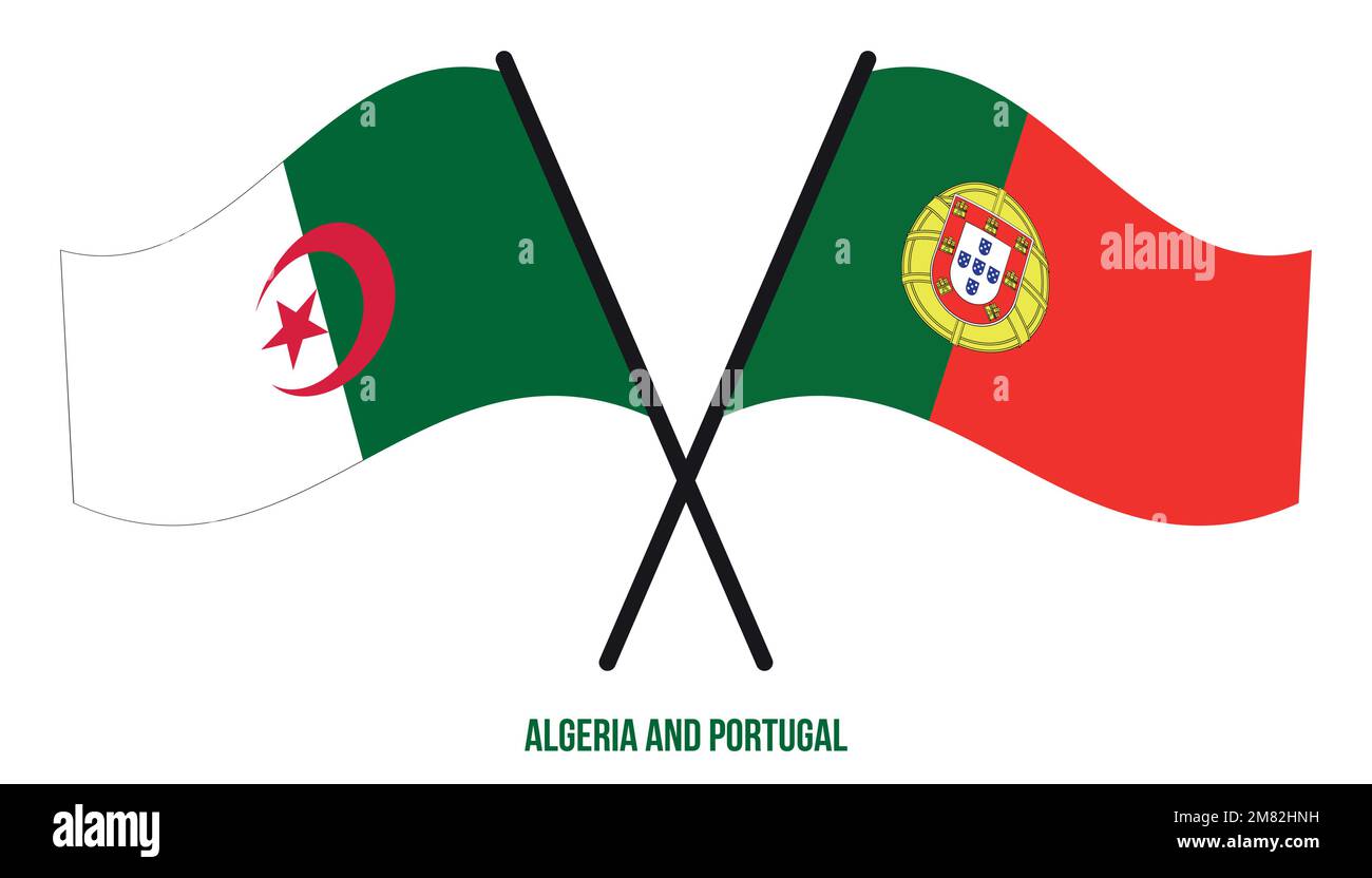 Algeria and Portugal Flags Crossed And Waving Flat Style. Official Proportion. Correct Colors ...