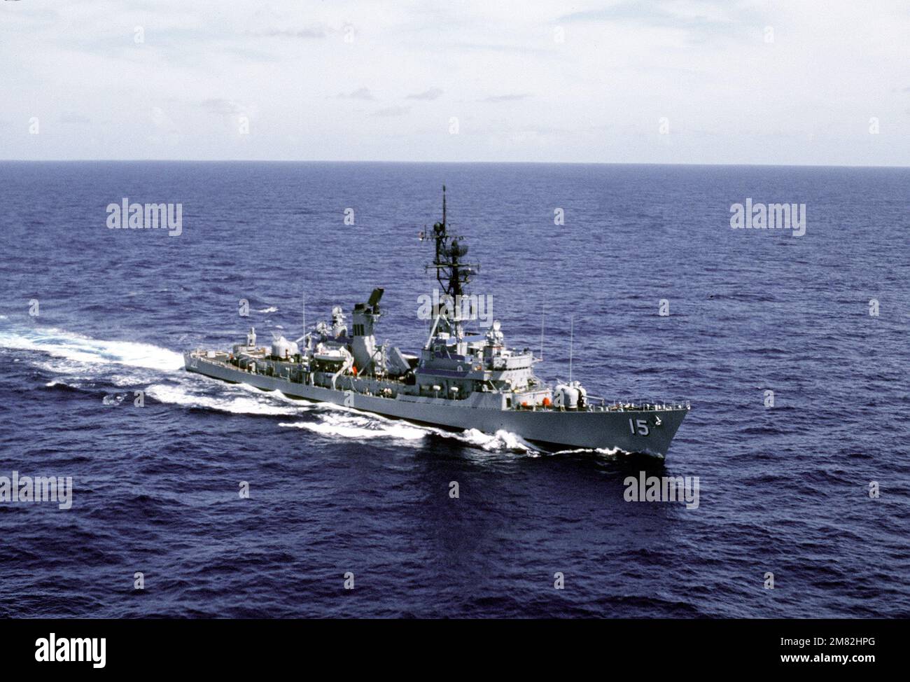 An aerial starboard bow view of the guided missile destroyer USS ...