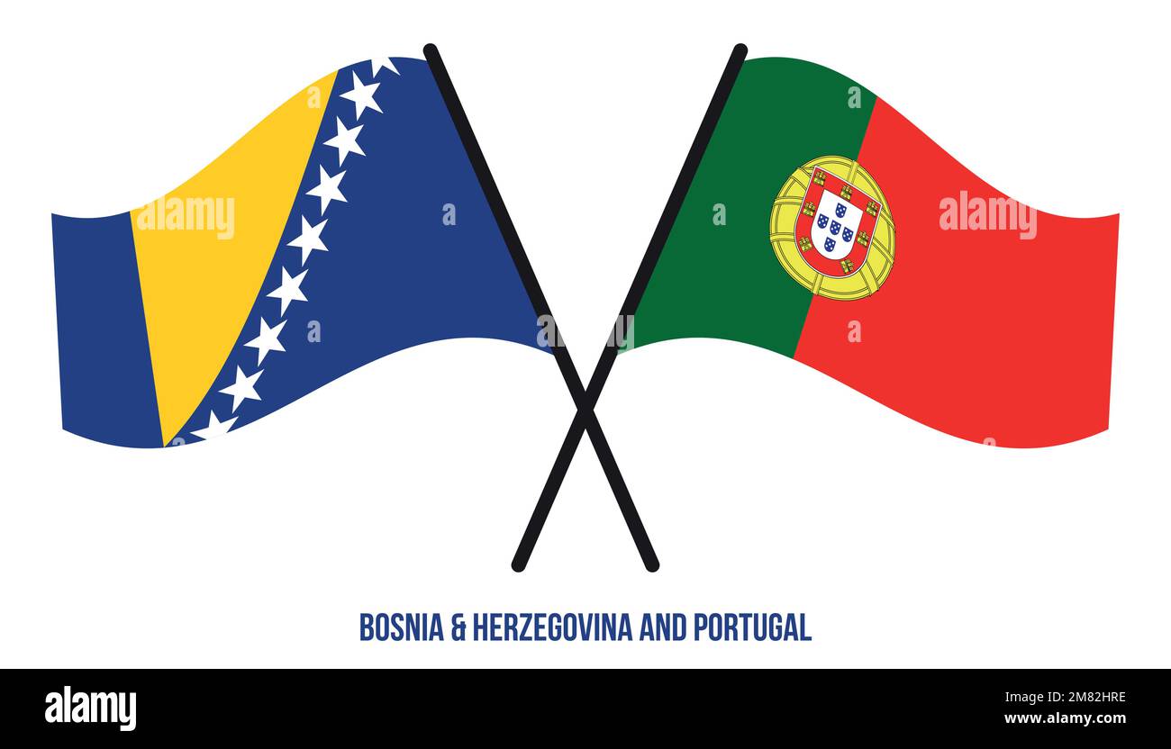 Bosnia & Herzegovina and Portugal Flags Crossed And Waving Flat Style ...