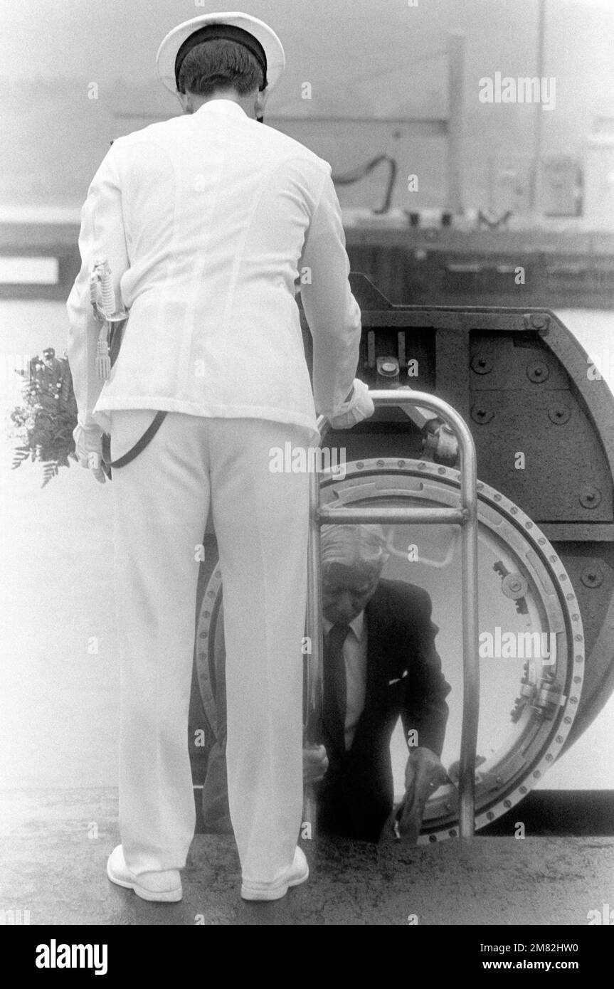 Retired Vice Admiral Hyman G. Rickover, enters the nuclear-powered ...