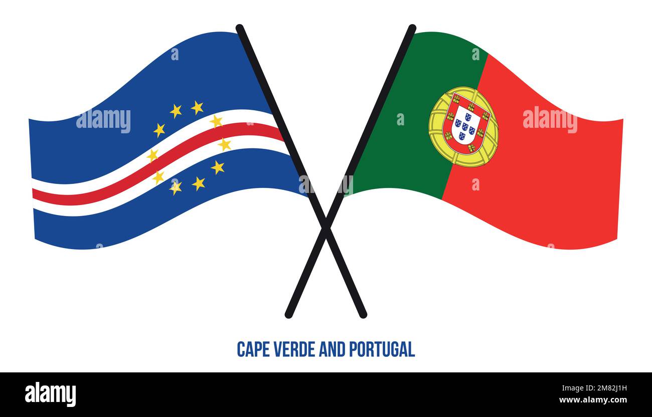 Cape Verde and Portugal Flags Crossed And Waving Flat Style. Official ...
