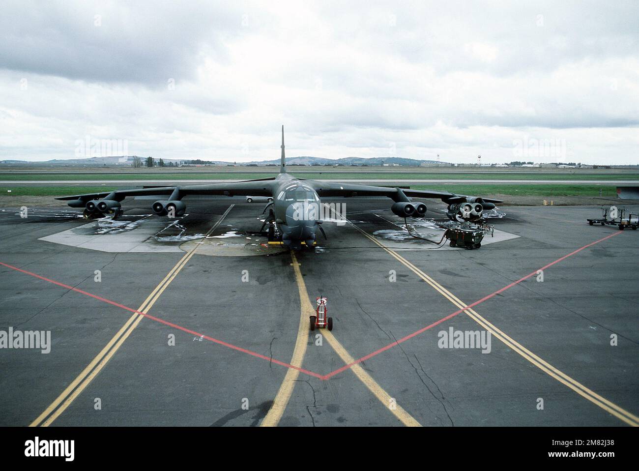 A front view of the 92nd Bombardment Wing's new camouflaged B-52G ...