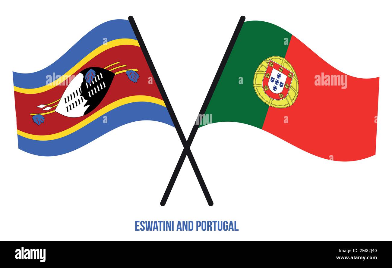 Eswatini and Portugal Flags Crossed And Waving Flat Style. Official Proportion. Correct Colors ...