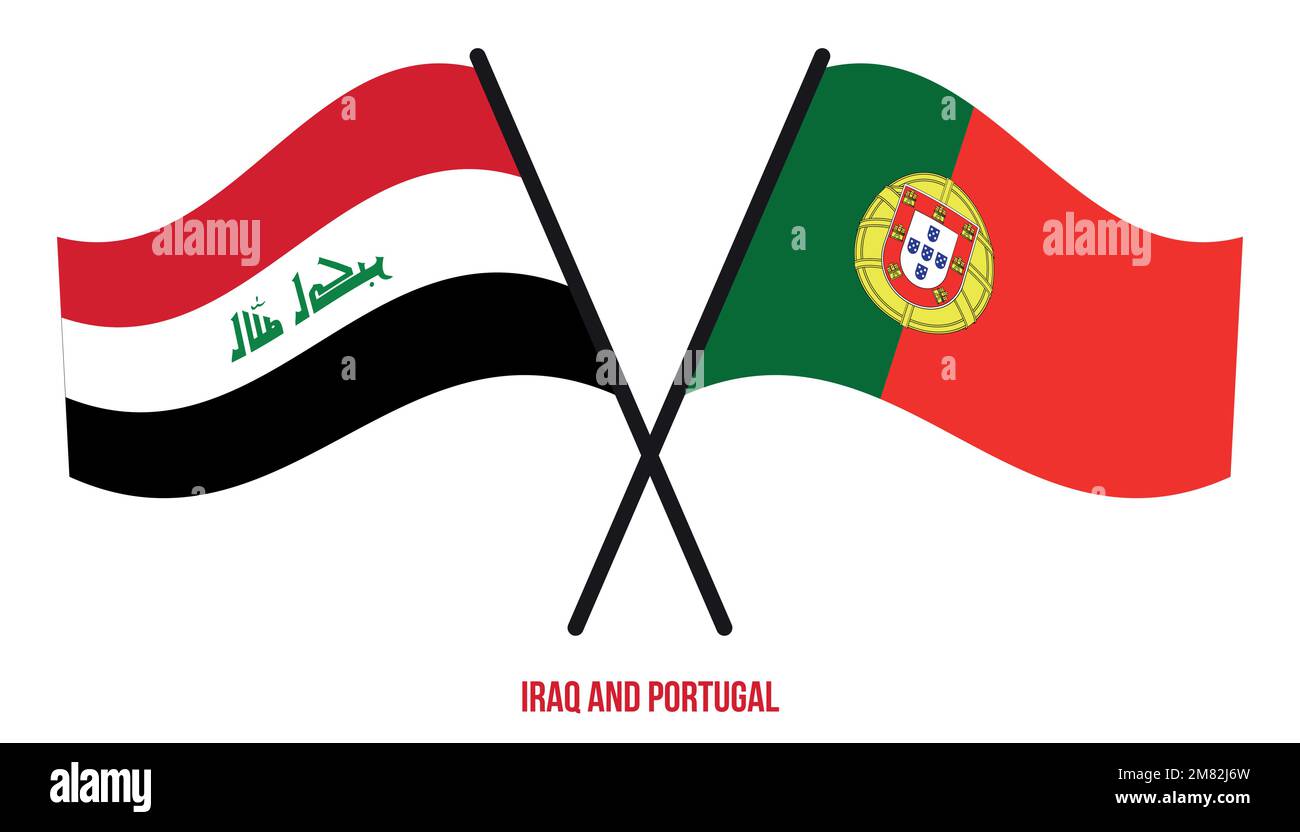 Iraq and Portugal Flags Crossed And Waving Flat Style. Official ...