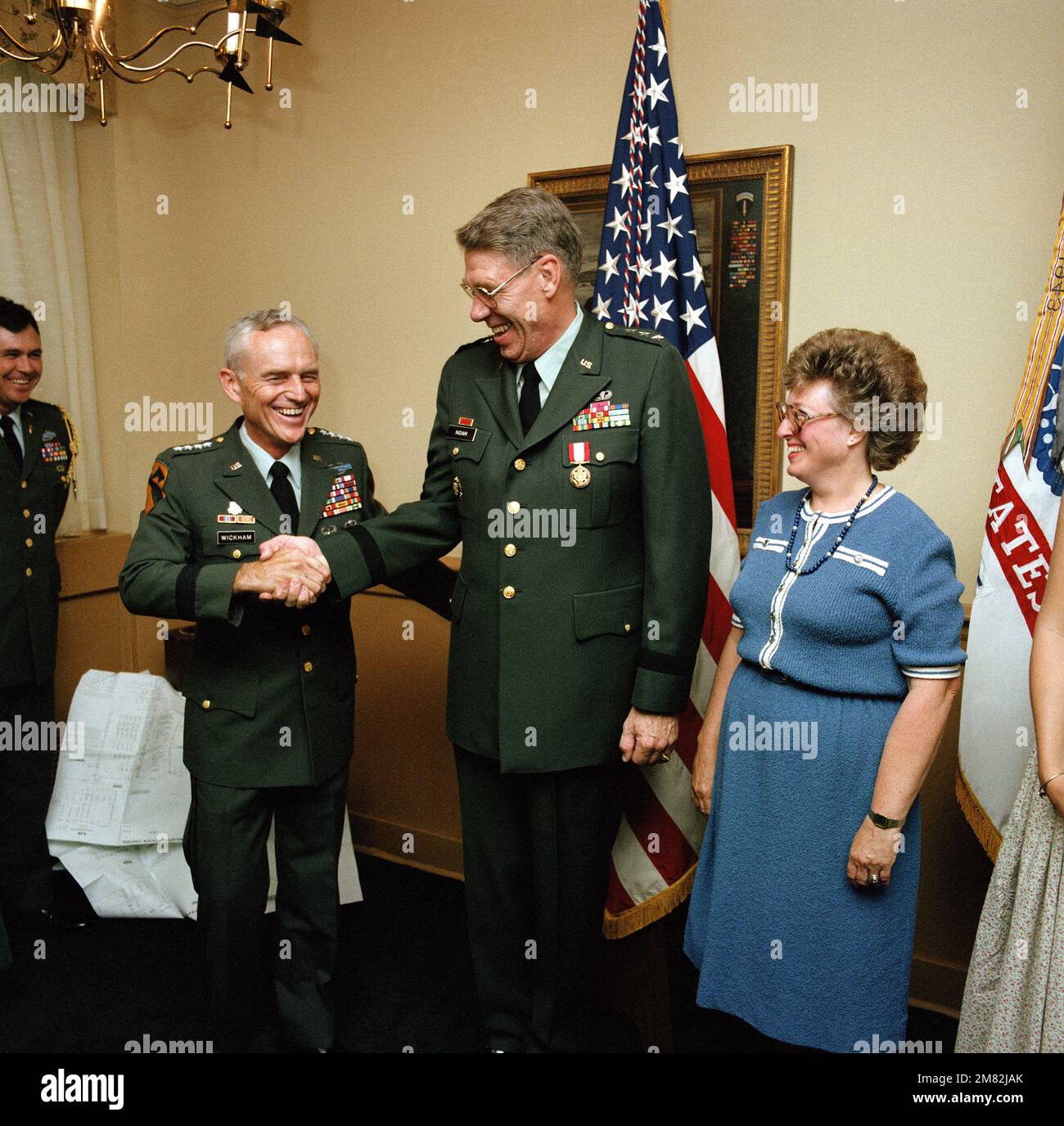 Army CHIEF of STAFF General John A. Wickham Jr., left, congratulates ...