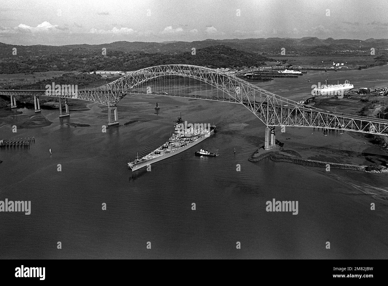 The Battleship Uss Iowa Bb 61 Sails Under The Bridge Of The Americas Into The Pacific Ocean