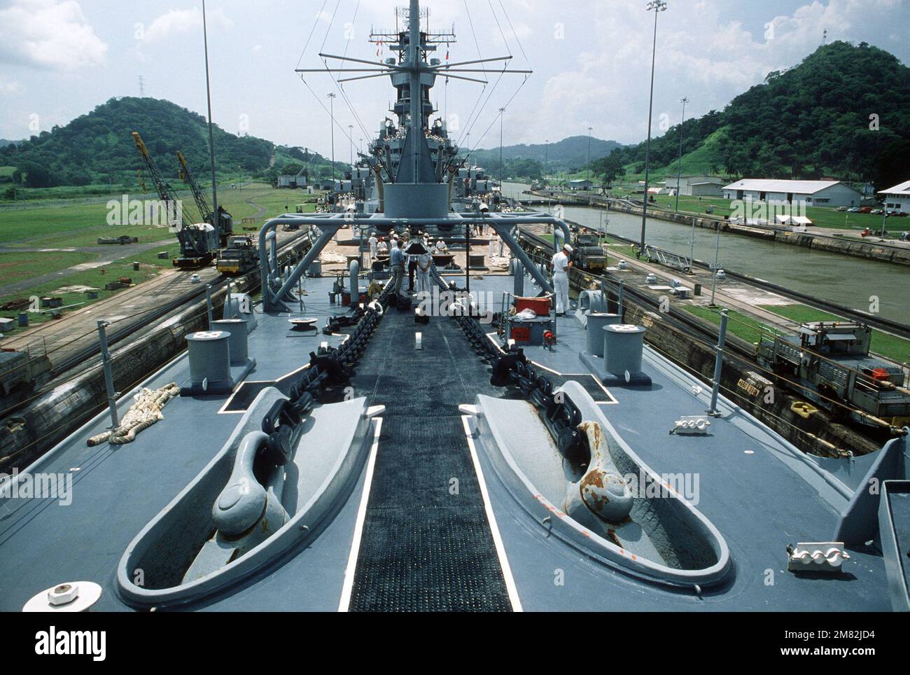 The battleship USS IOWA (BB 61) passes through the locks of the canal ...