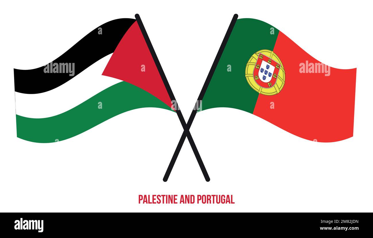 Palestine and Portugal Flags Crossed And Waving Flat Style. Official Proportion. Correct Colors ...